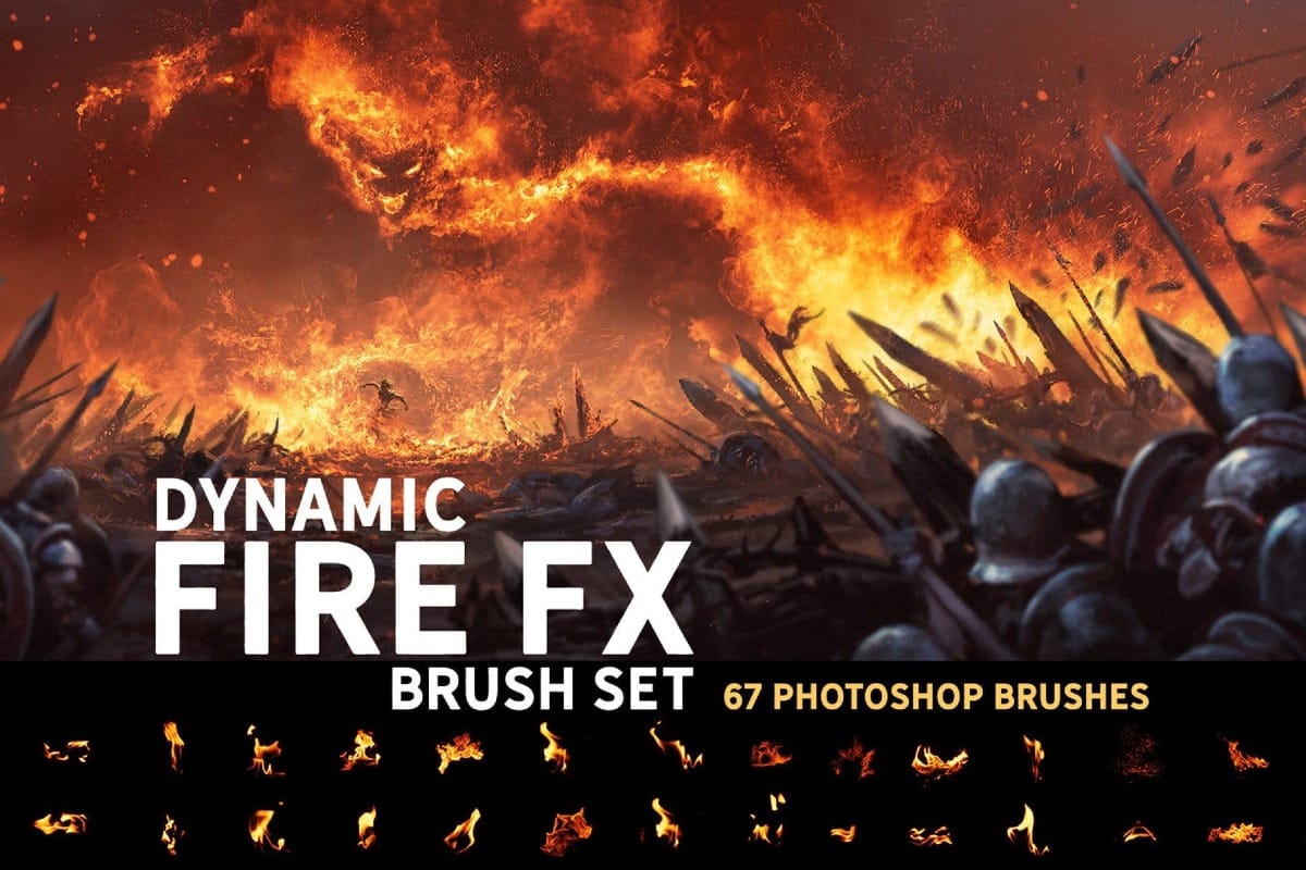 Dynamic Fire FX: 67 Realistic Fire and Flames Effects Photoshop Brushes